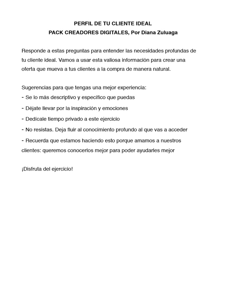 Perfil Cliente Ideal - Pack Creadores | PDF