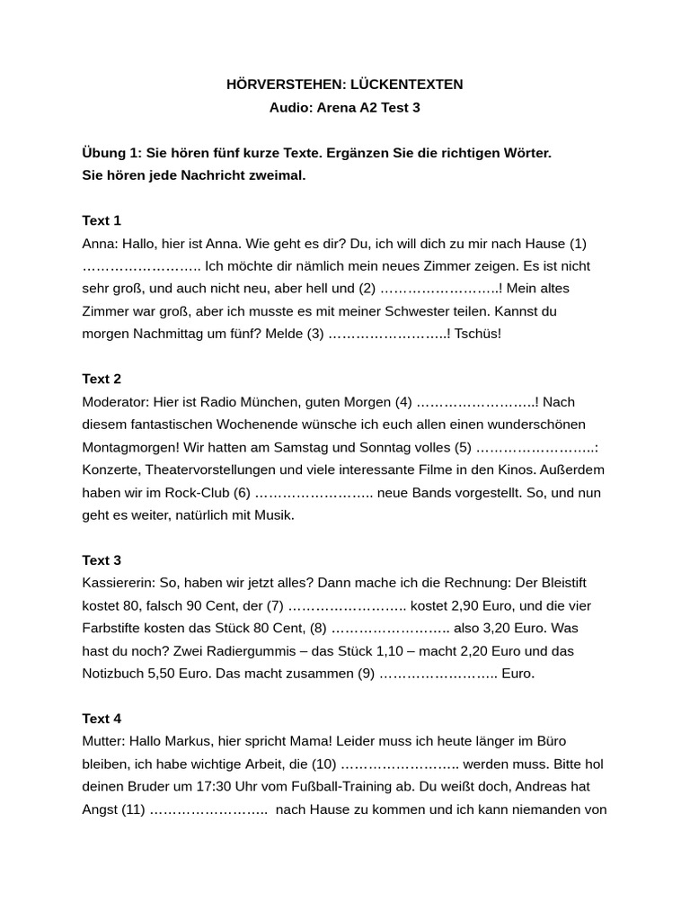 Lückentext A2 - 3 | PDF