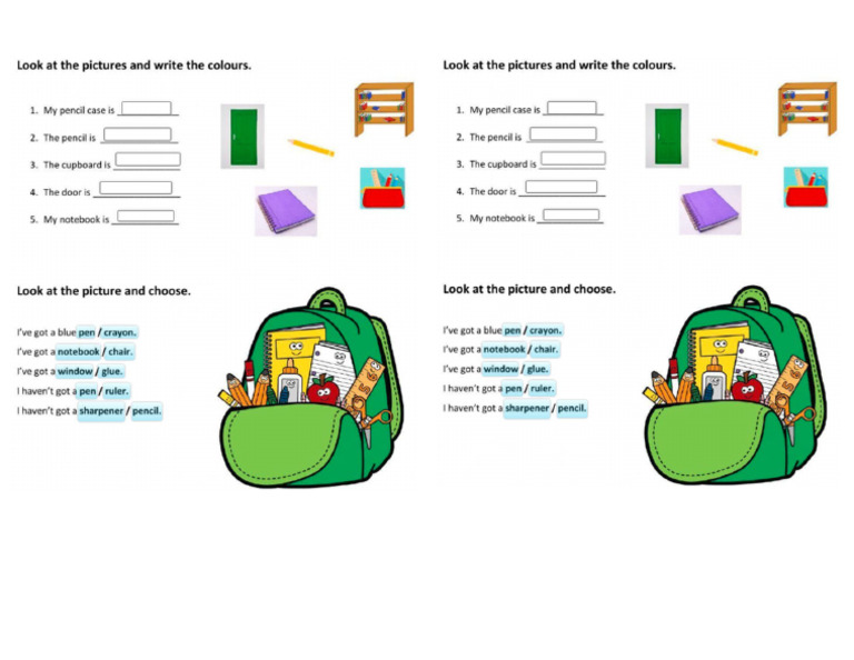 Classroom Objects Backpack | PDF