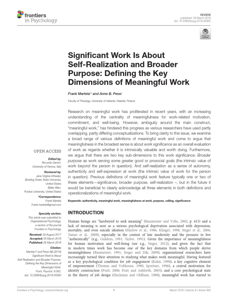 Significant Work Is About Self-Realization and Broader Purpose ...