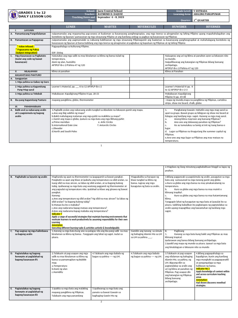 1st - ARALING PANLIPUNAN 5 - Q1 - W2 2023 | PDF