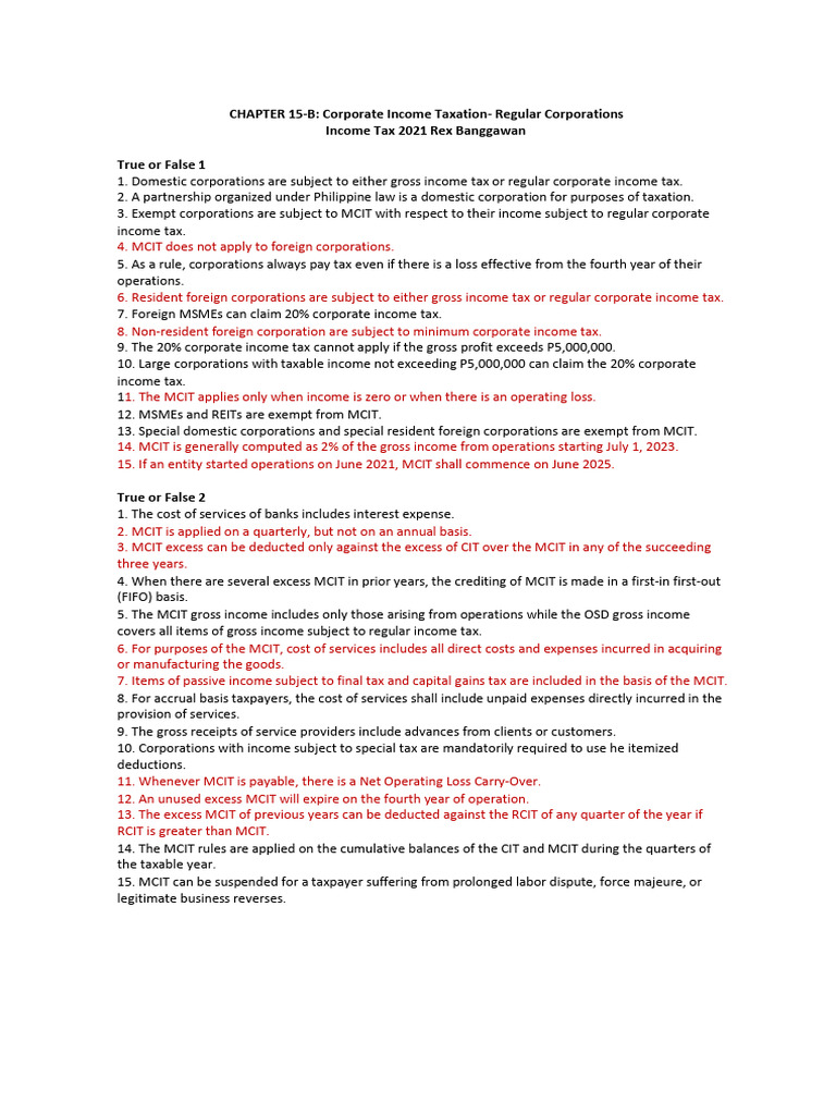 Chapter 15 B Income Tax 2021 Answer Key - Compress | PDF | Gross Income ...