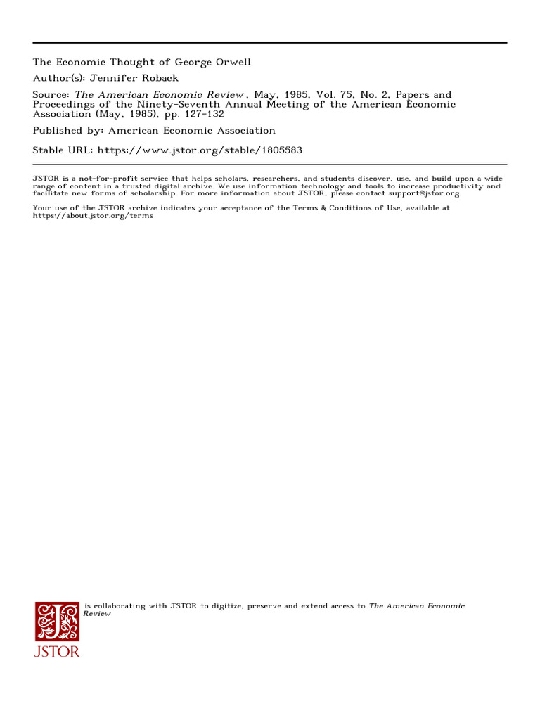 Roback Jennifer - The Economic Thought of George Orwell 1985 May | PDF