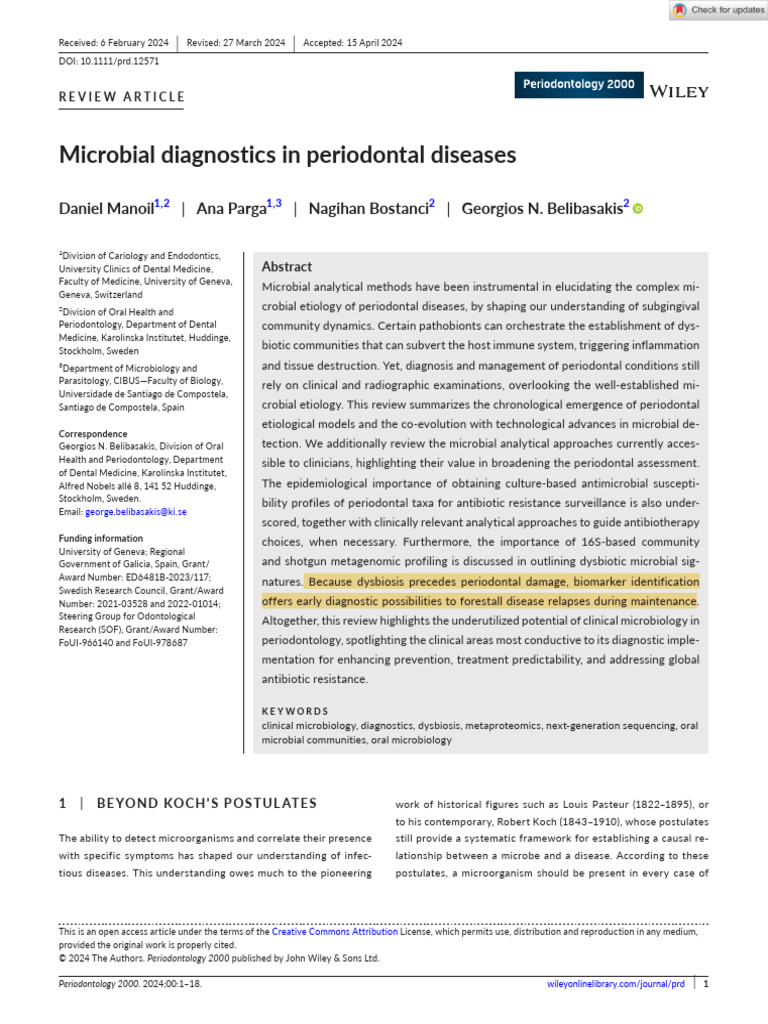 Periodontology 2000 - 2024 - Manoil - Microbial Diagnostics in ...