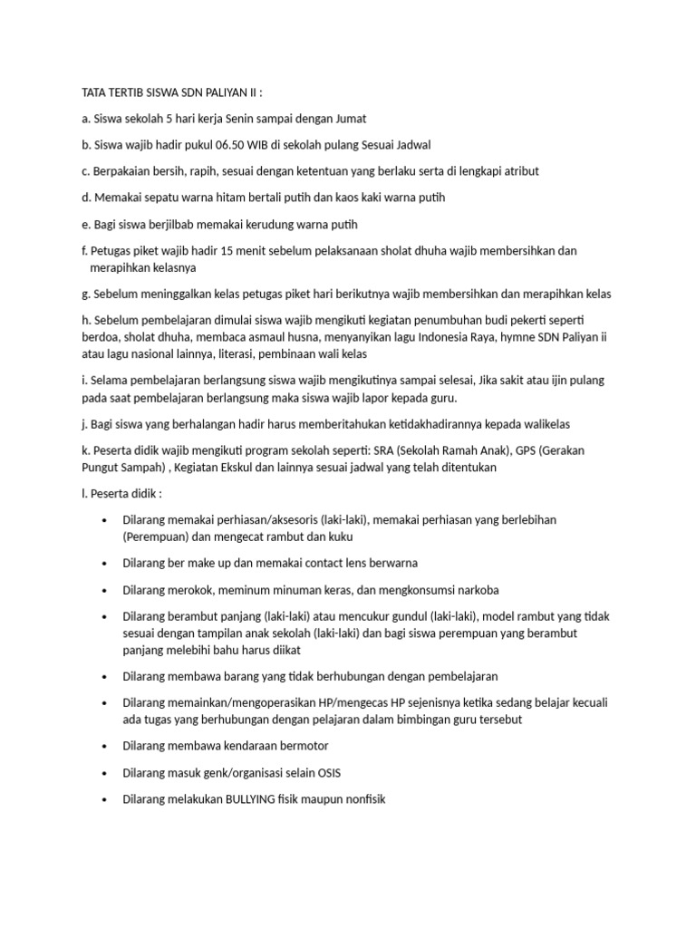 C Tata Tertib Siswa SDN Paliyan Ii | PDF