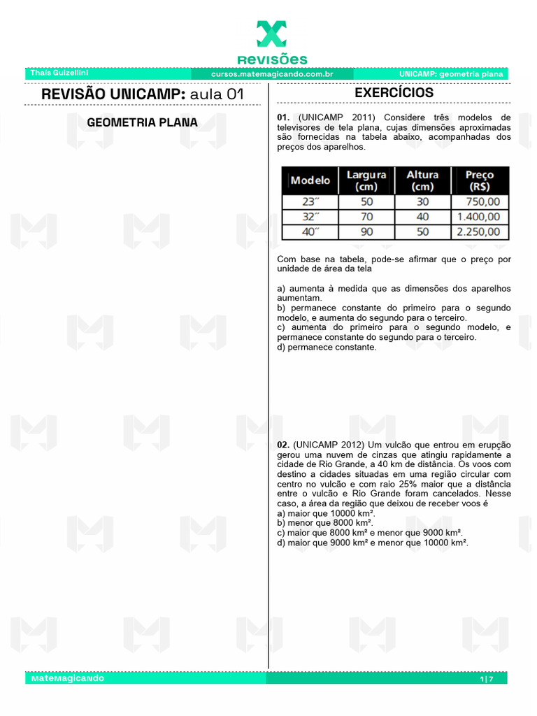 Unicamp - Aula 1 - Geometria Plana | PDF