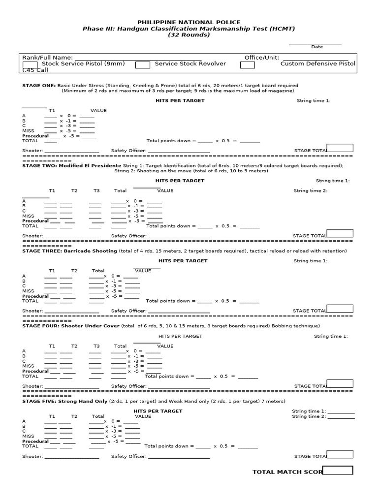 PNP Standard Score Sheets | PDF