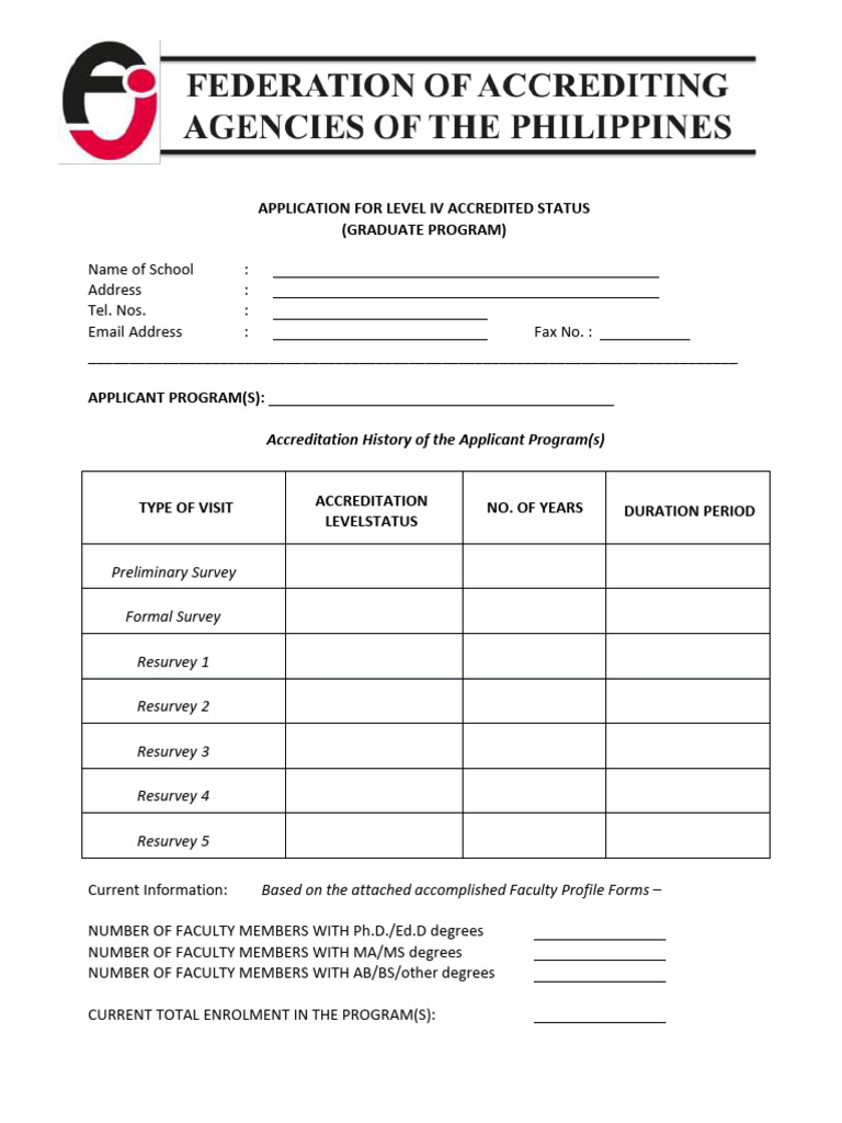 005 - FAAP Application Form For Level IV Graduate Programs | PDF ...