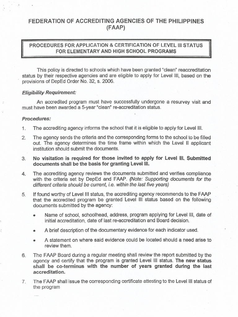 002 - Procedures For Application Certification of Level III Status ...