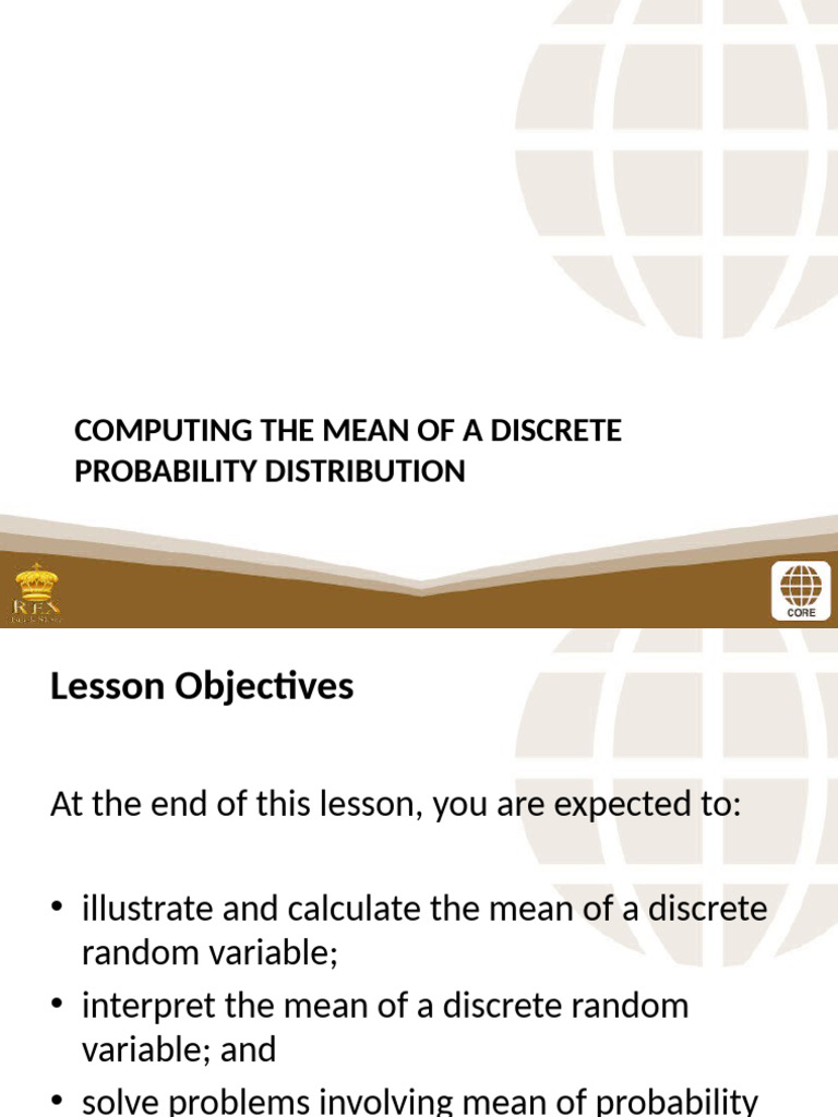 Mean of Discrete Probability Distribution | PDF | Mean | Probability ...