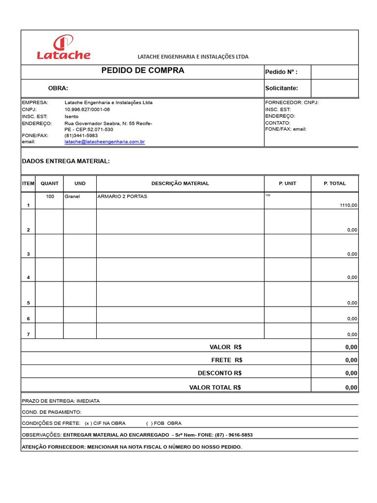 FORM. 04 V01 - Pedido de Compraa | PDF
