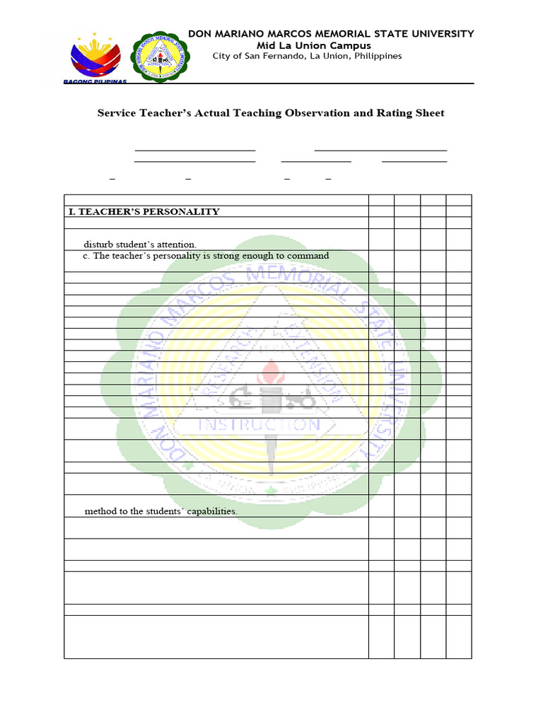 ST Actual Observation Rating Sheet 1 | PDF