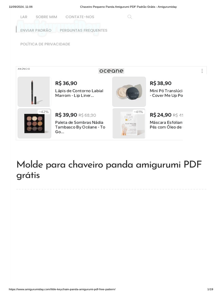 Chaveiro Pequeno Panda Amigurumi | PDF