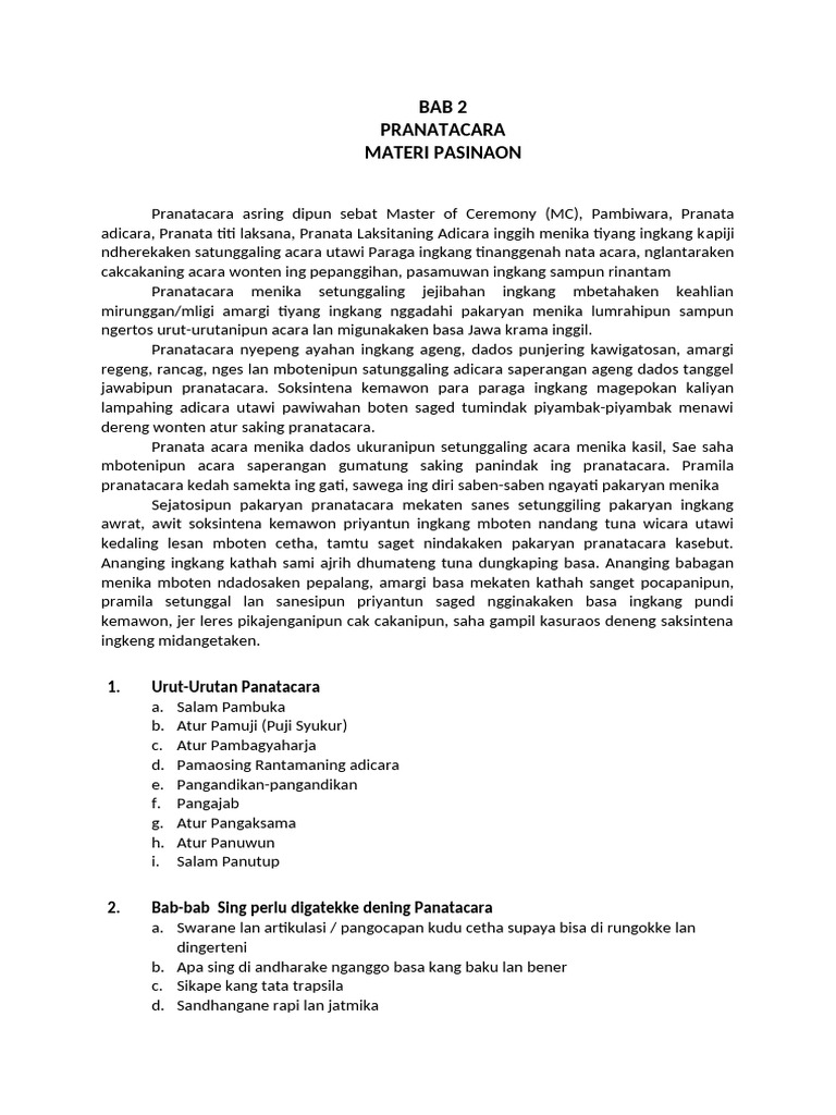 Bab 2 Materi Pranatacara Kelas Xii | PDF