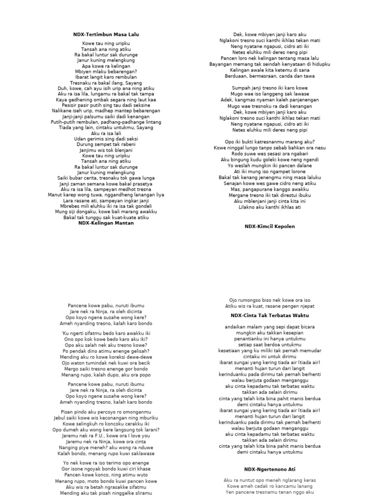 Lirik Lagu NDX Tentang Cinta dan Kehilangan | PDF