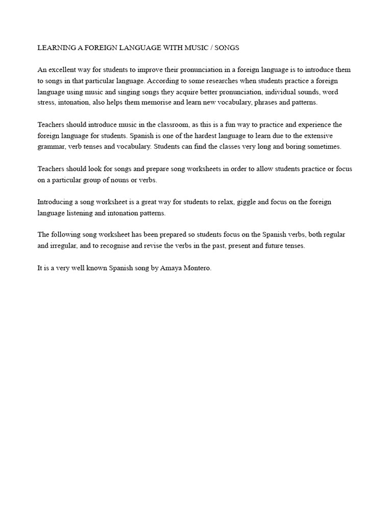Spanish Song Worksheet | PDF | Verb | Language Arts & Discipline