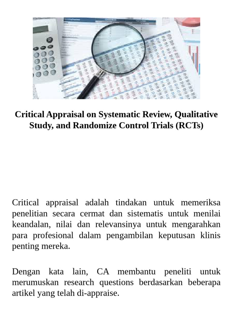 EBNP Critical Appraisal RCT, SR, Kuali | PDF