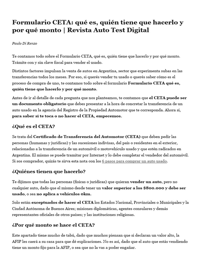 Formulario Ceta - Qué Es, Quién Tiene Que Hacerlo y Por Qué Monto | PDF