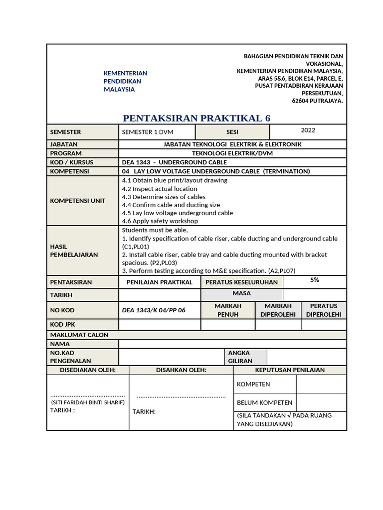 AMALI 6 - LAY UNDERGROUND CABLE (Termination) | PDF