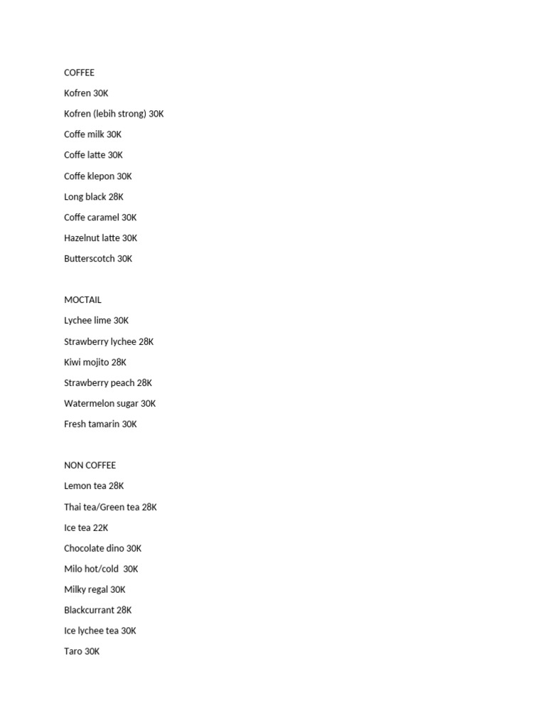 Harga Menu Bazaar | PDF