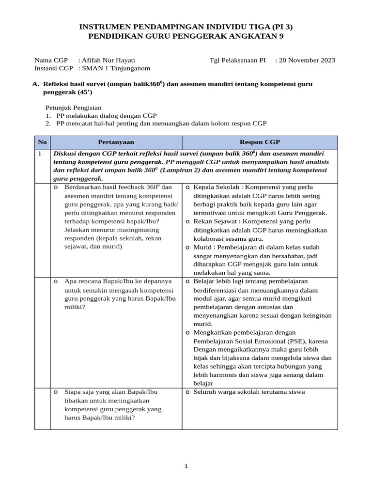 Instrumen Pendampingan Individu 3 | PDF