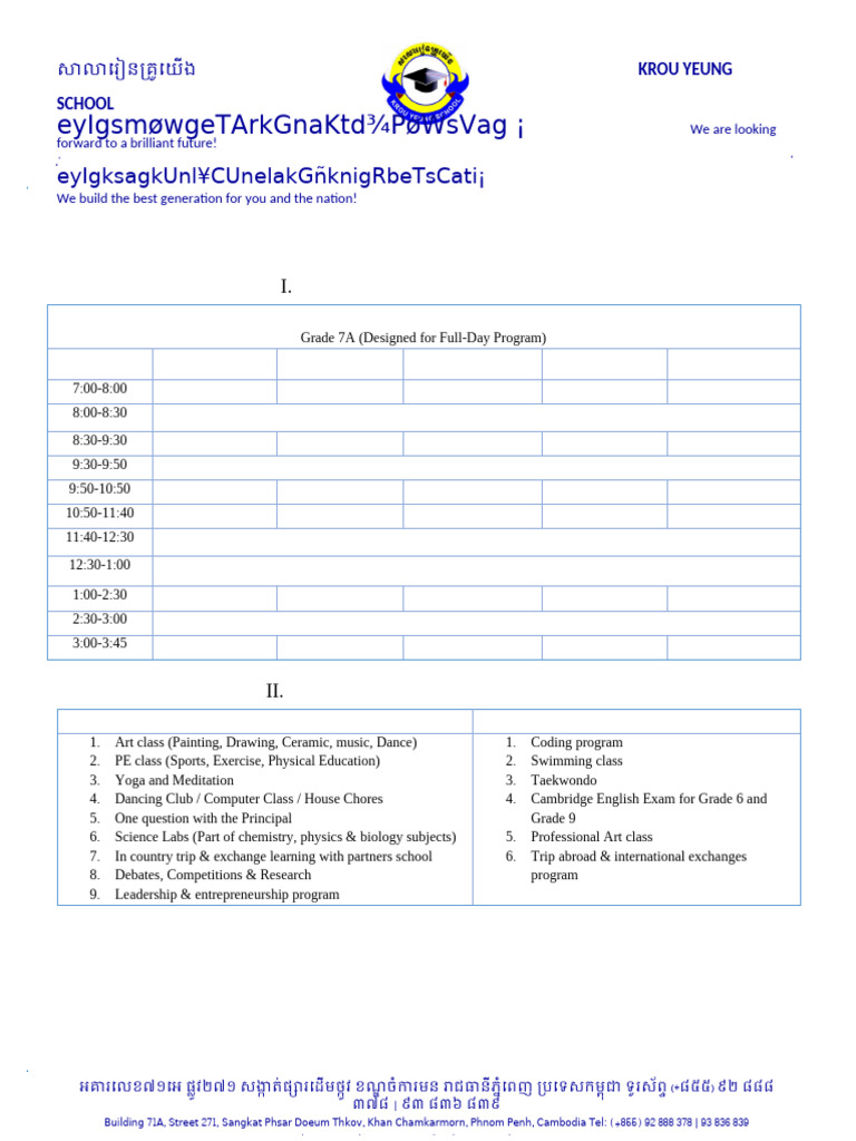 Weekly Schedule Grade 7A Full-Day FY24-25 | PDF