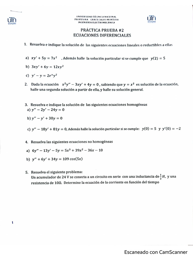 Práctica Prueba2 Ecuaciones | PDF