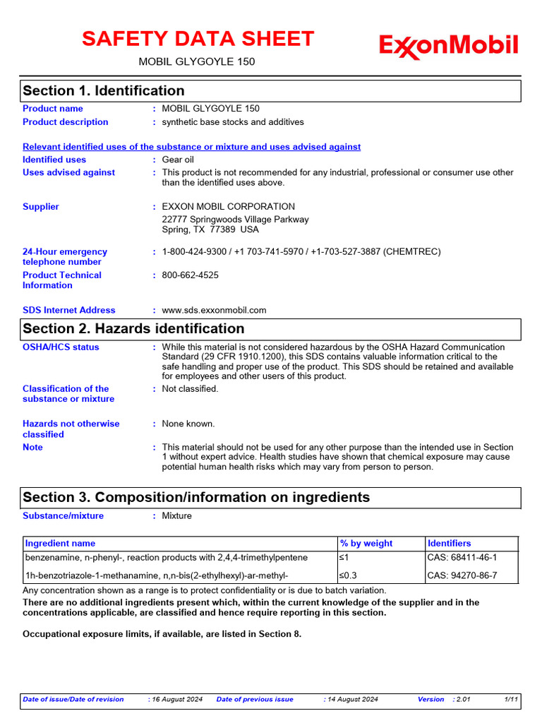 GLYGOYLE 150 - MSDS (16 August 2024) | PDF