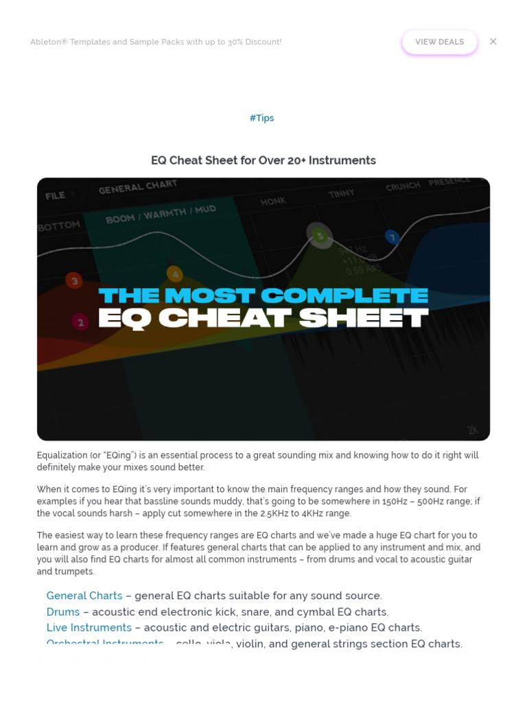 EQ Cheat Sheet for Over 20+ Instruments – Abletunes Blog _ Music | PDF