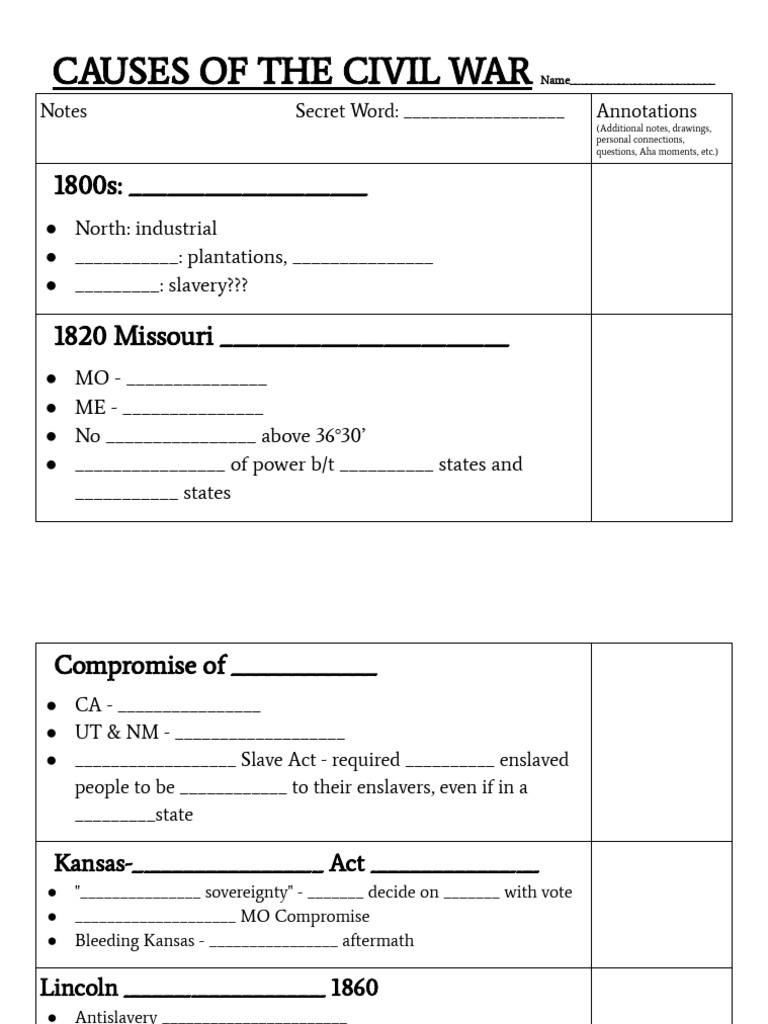 Causes of Civil War Notebank 24 | PDF