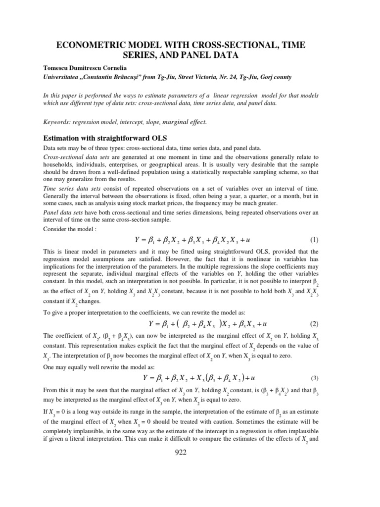 Econometric Model With Cross-Sectional, Time Series, and Panel Data | PDF | Regression Analysis ...