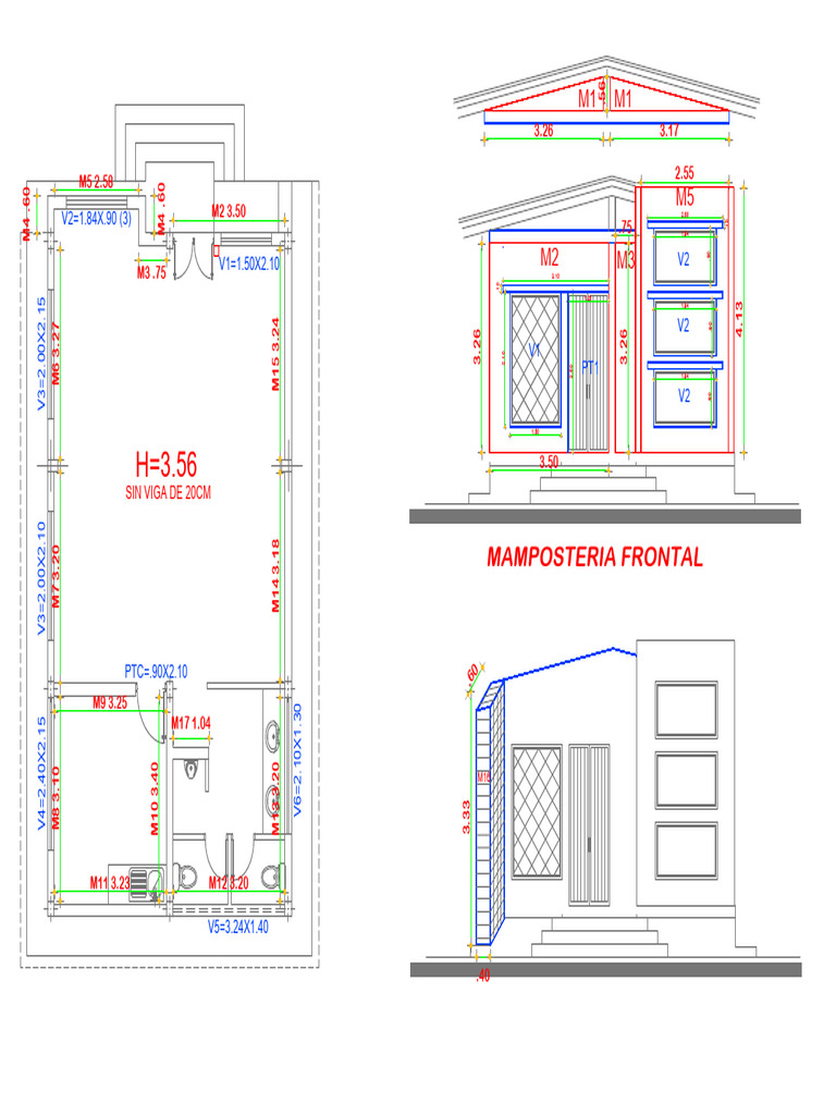 Mamposteria Frontal: V2 1.84X.90 (3) V1 1.50X2.10 V2 | PDF