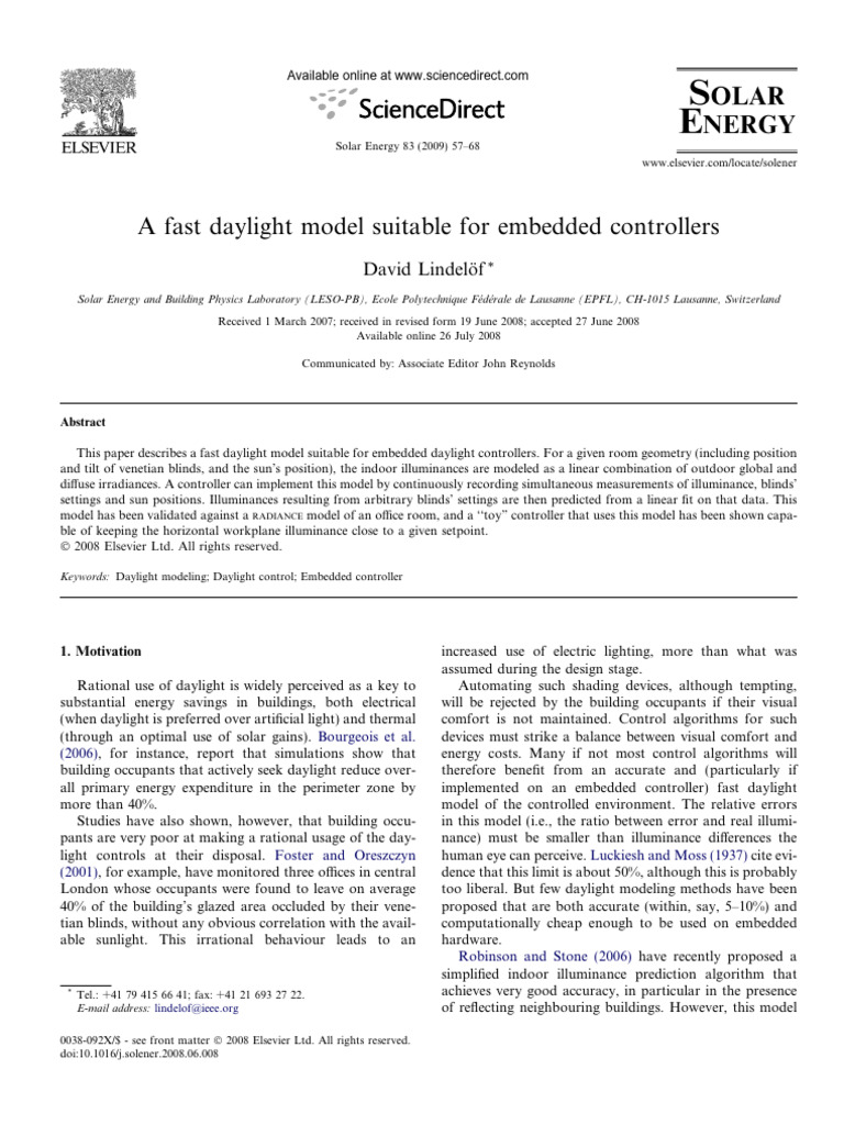 A Fast Daylight Model Suitable For Embedded Controllers - 2009 - Solar ...