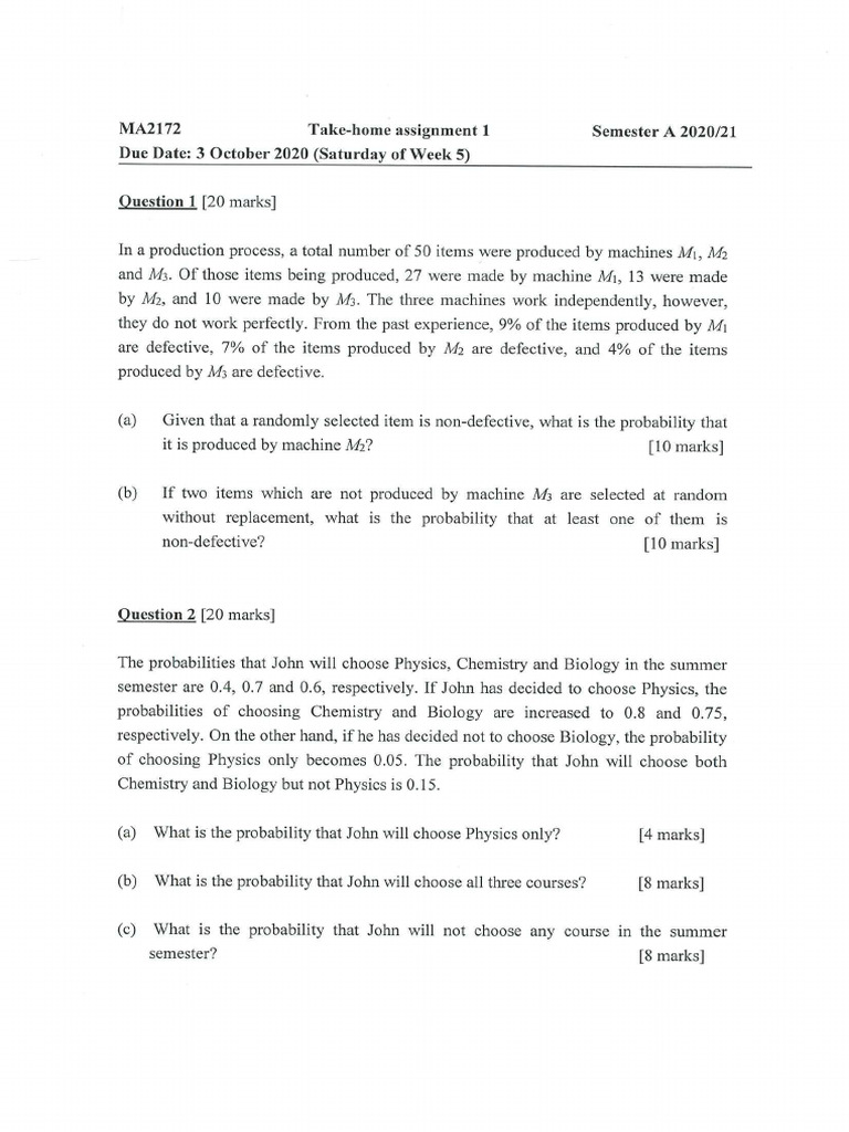 Take Home Assignment 1 With Solution PDF | PDF | Mathematical Concepts ...
