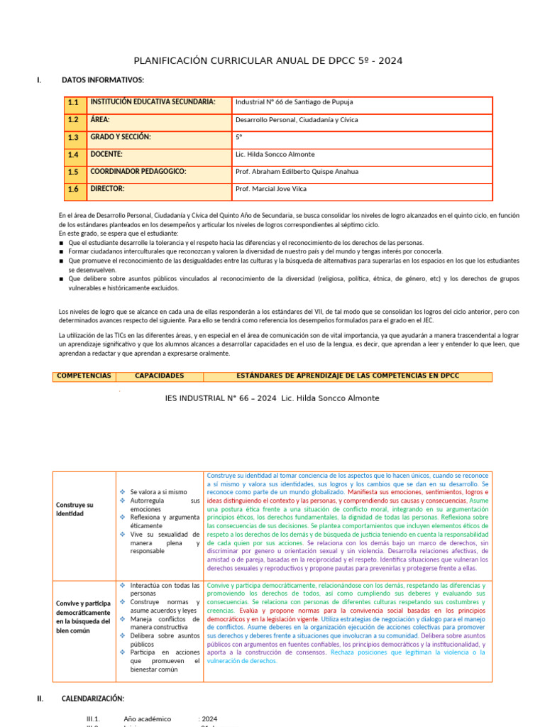 5° Sec. Plan Anual DPCC 2024 | PDF