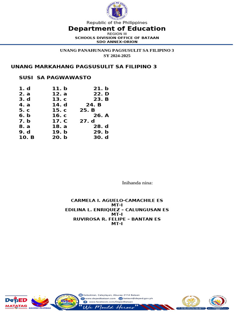 Grade 3-Q1-Susi-sa-Pagwawasto-Unang-Panahunang-Pagsusulit-sa-Filipino-3 ...
