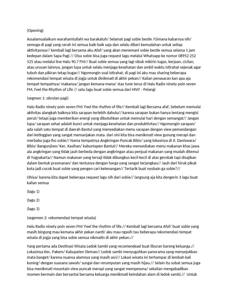 Script Radio Announcer - Afaf Khairunnisa F - 058 | PDF