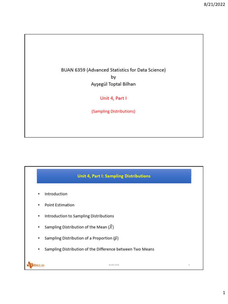 Unit4 Part1 Handout | PDF | Estimator | Statistics