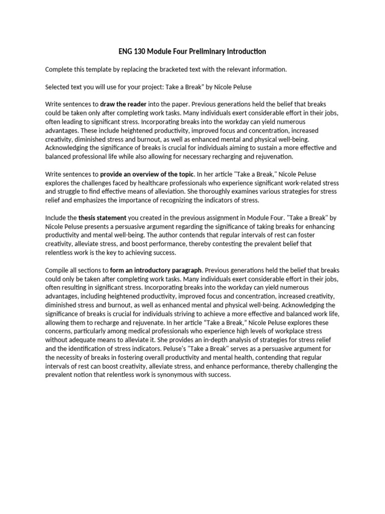 ENG 130 Module Four Preliminary Introduction | PDF