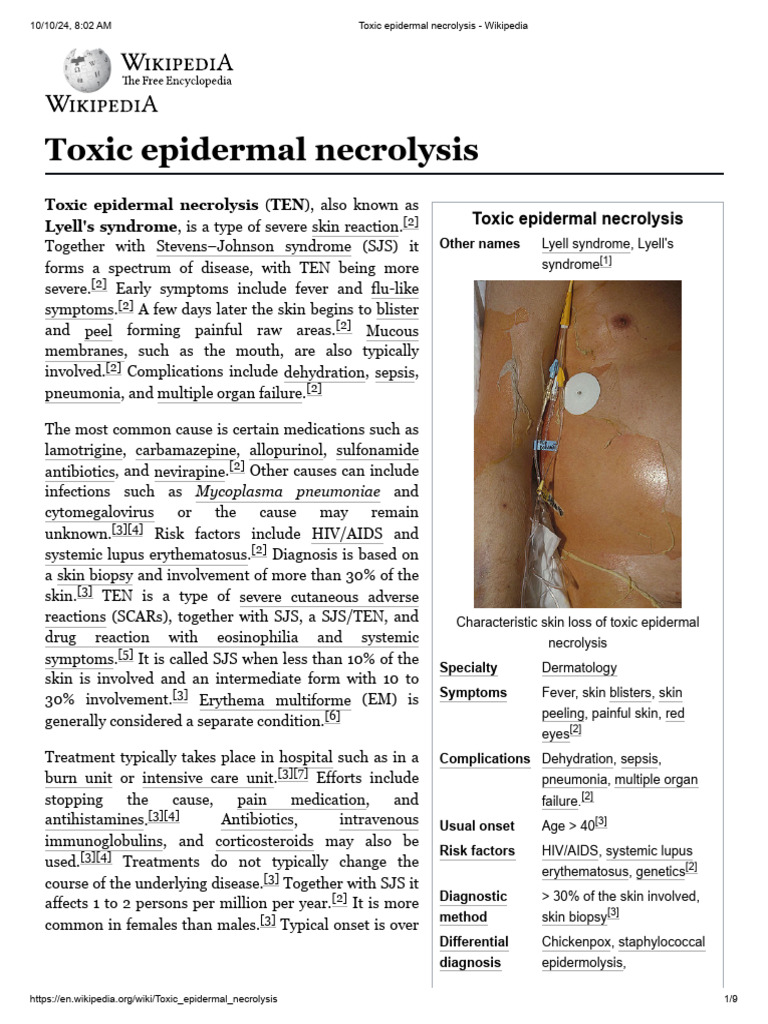 Toxic Epidermal Necrolysis - Wikipedia | PDF