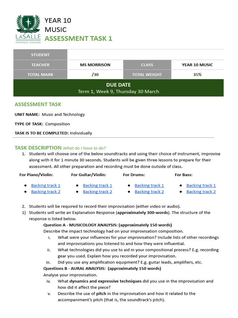 2023 Year 10 Task 1 Music Technology | PDF