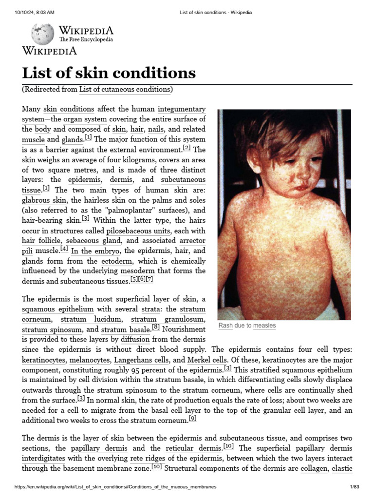 List of Skin Conditions - Wikipedia | PDF