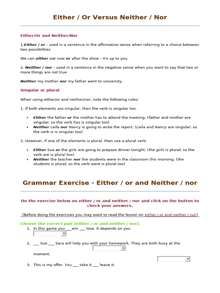 Either - Or Versus Neither - Nor | PDF