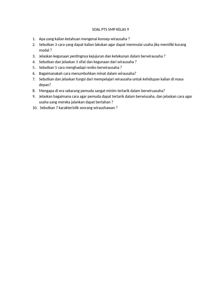 Okay Soal Pts SMP Kelas 9 (Prakarya) | PDF