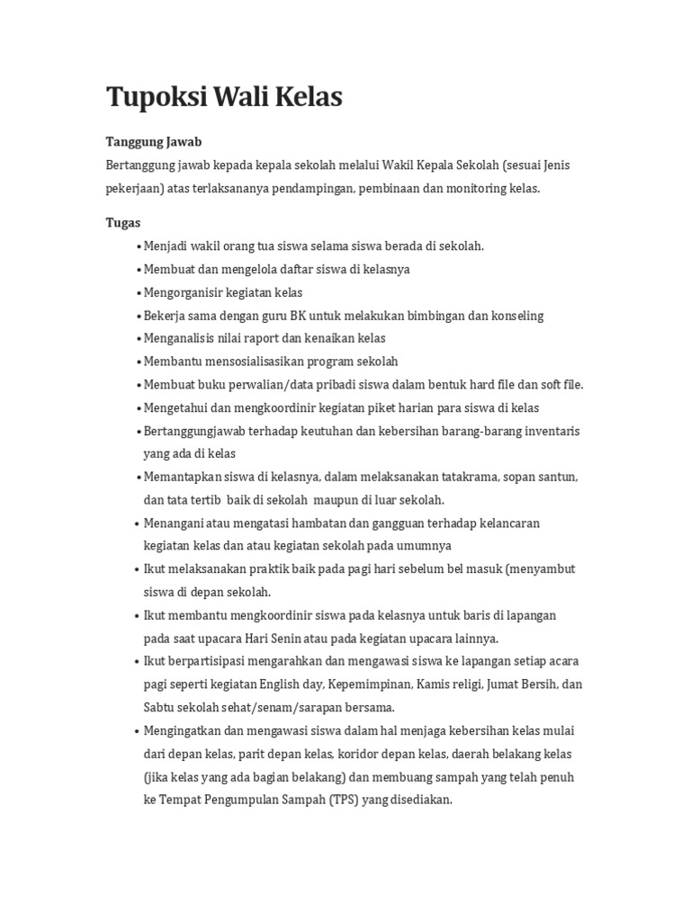 Tupoksi Wali Kelas | PDF