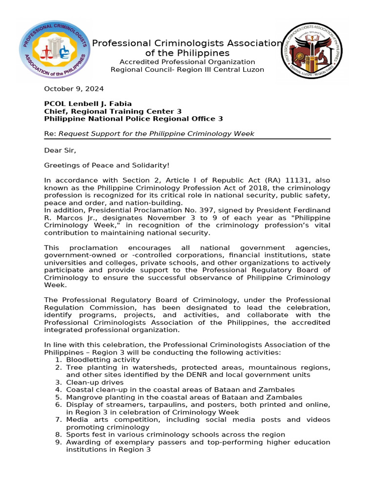 Letter to PNP Blood Letting | PDF