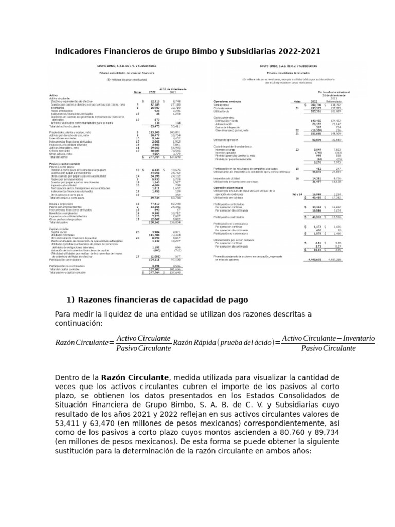 Indicadores Financieros de Grupo Bimbo y Subsidiarias-1 | PDF