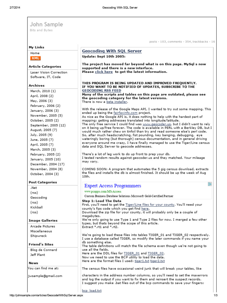 Geocoding With SQL Server | PDF