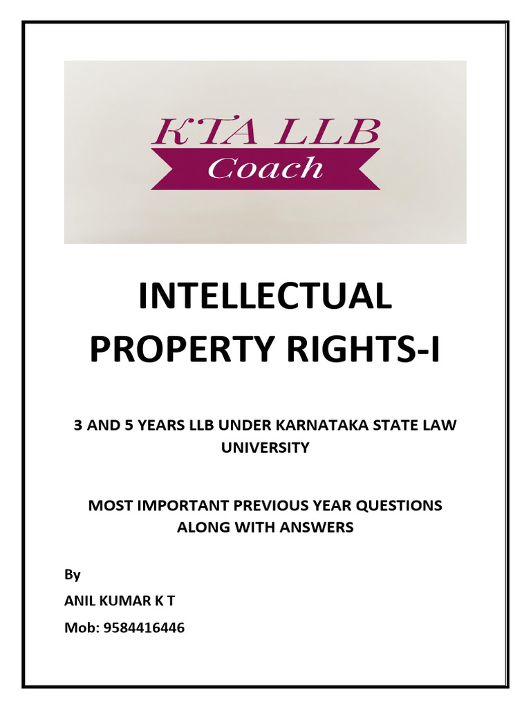 Intellectual Property Rights I KSLU Notes Final | PDF | Trademark ...