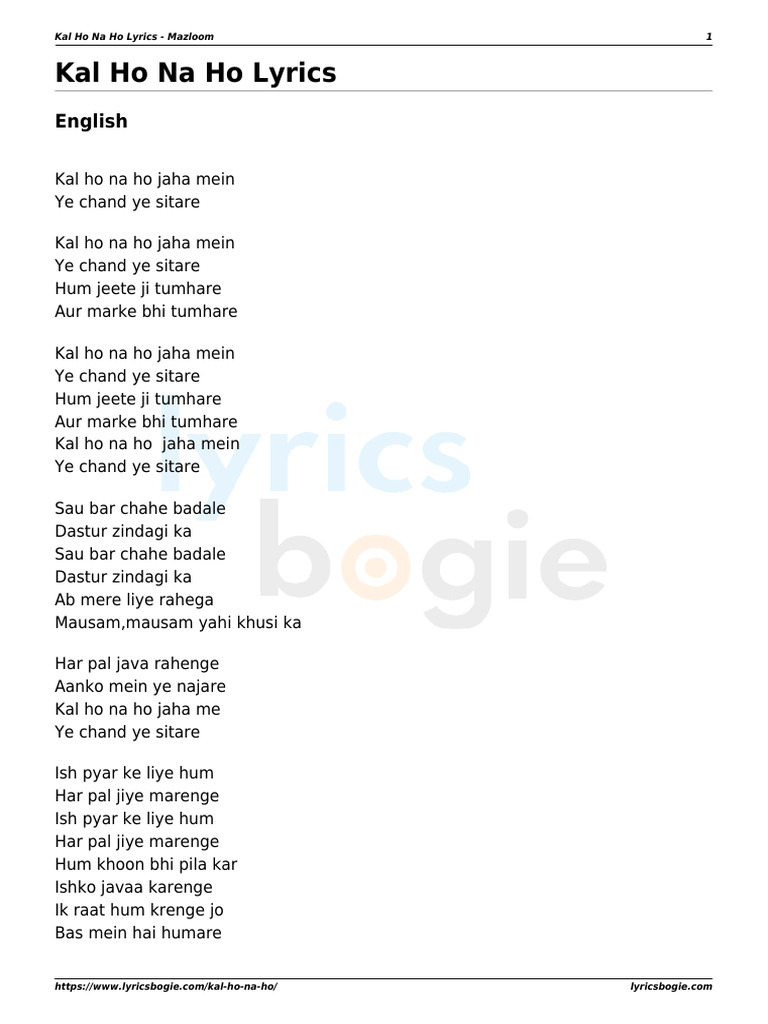 Kal Ho Na Ho | PDF